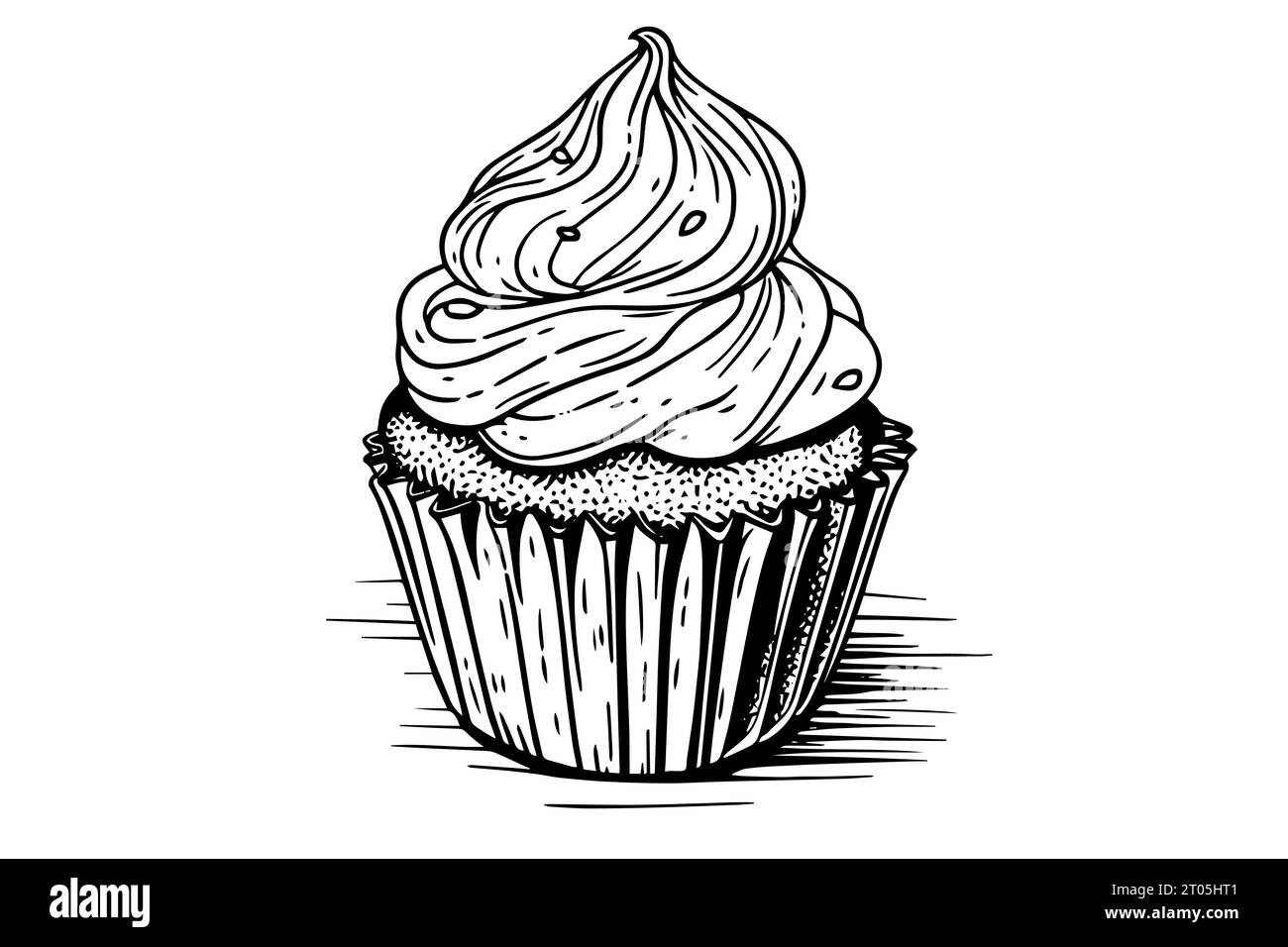 Cream cupcake hand drawn ink sketch. Engraved style retro vector illustration Stock Vector Image ...