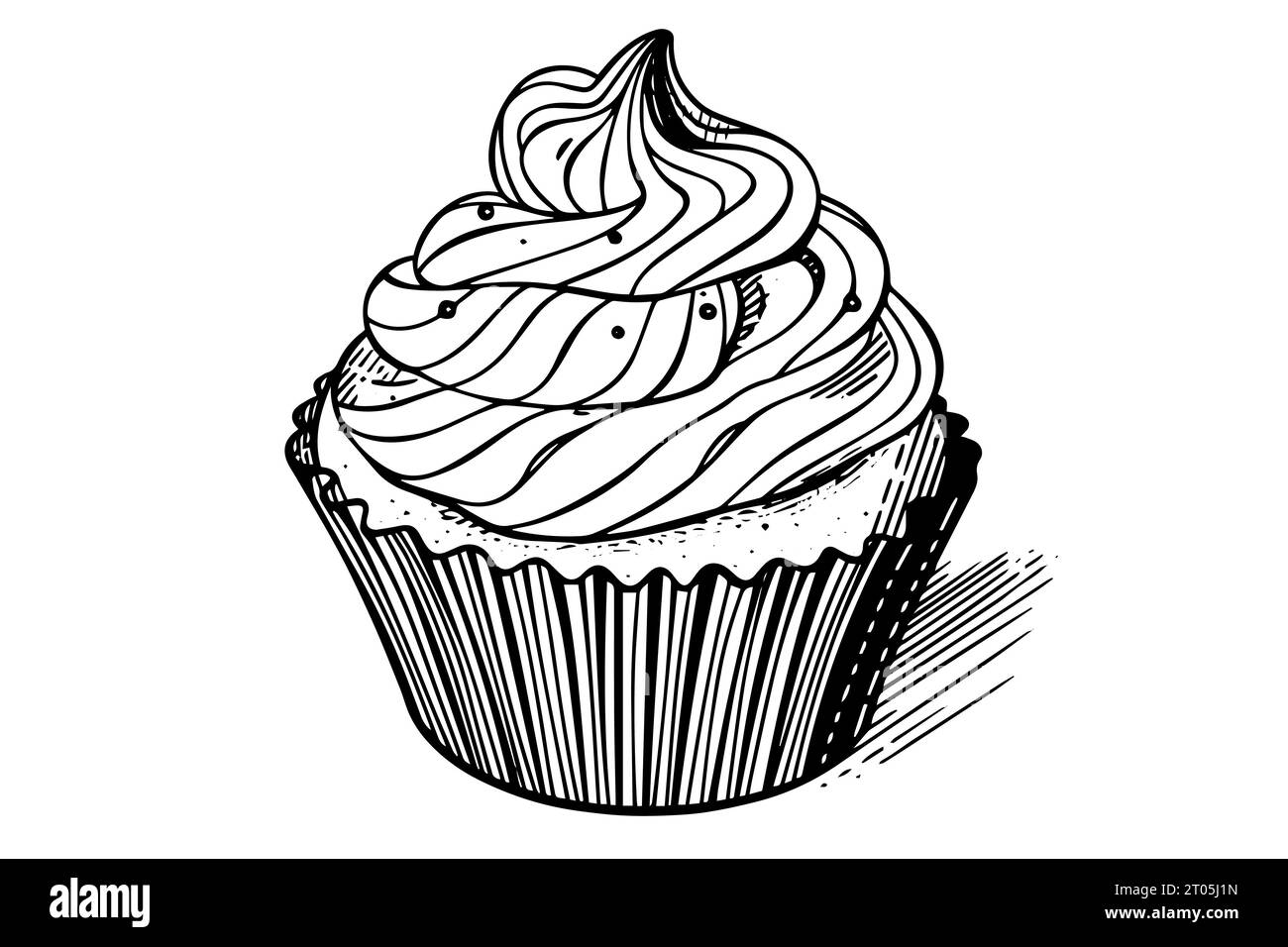 Cream cupcake hand drawn ink sketch. Engraved style retro vector ...
