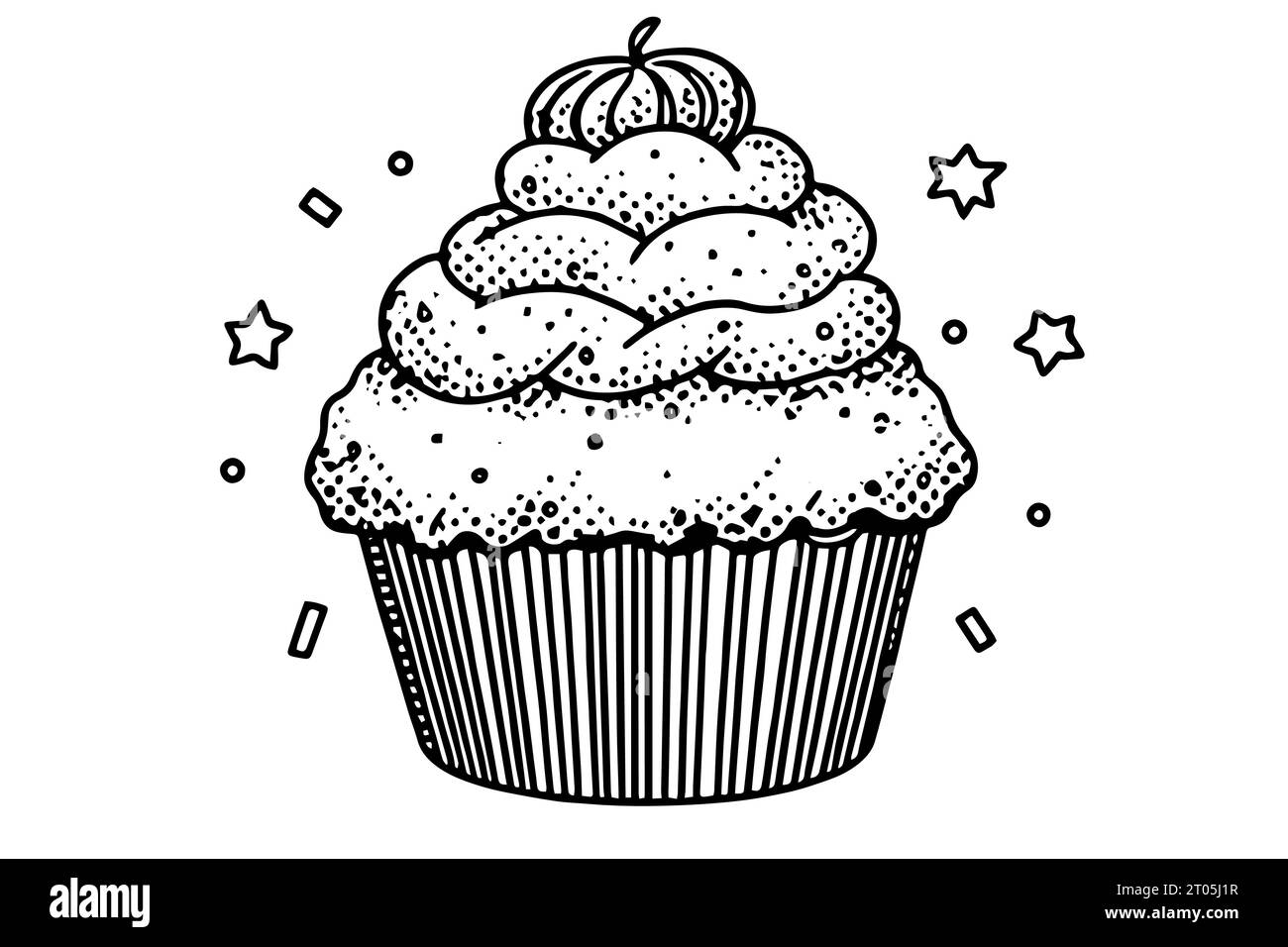 Cream cupcake hand drawn ink sketch. Engraved style retro vector ...