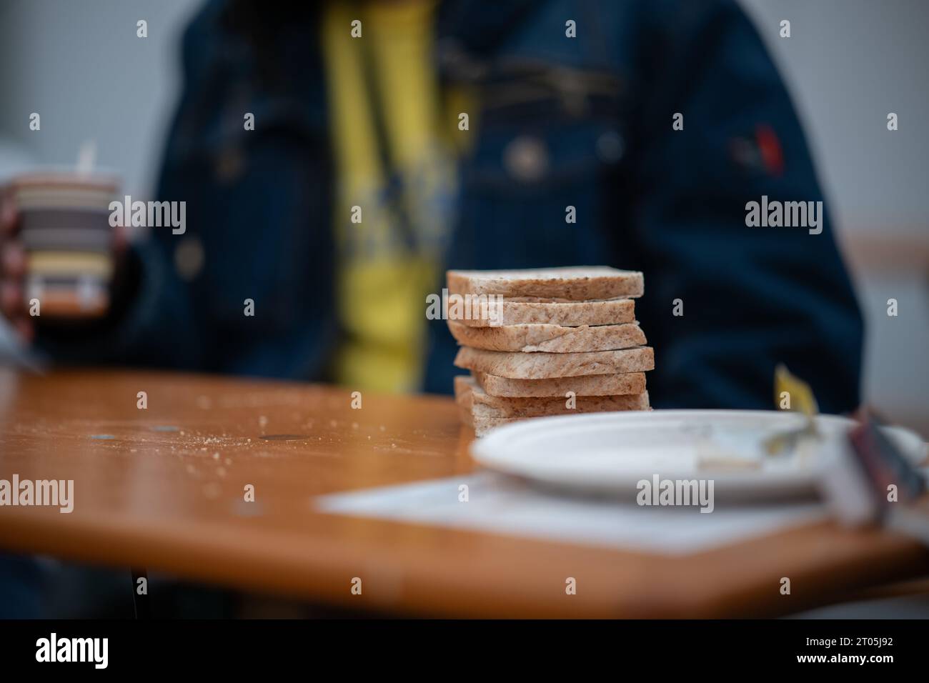 Berlin, Germany. 04th Oct, 2023. A stack of toast slices lie in front ...