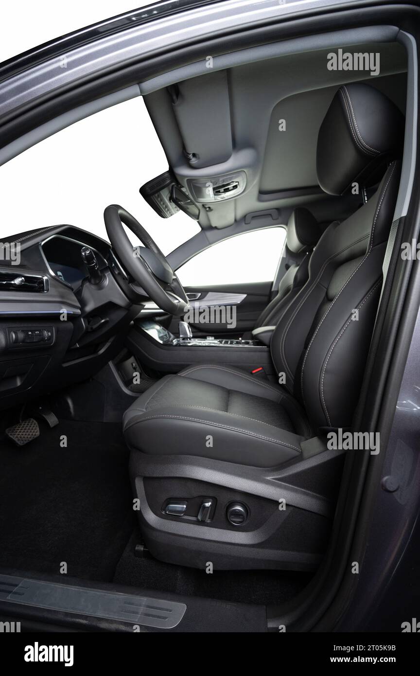 Driver car leather seat with electrical control side view with isolated ...