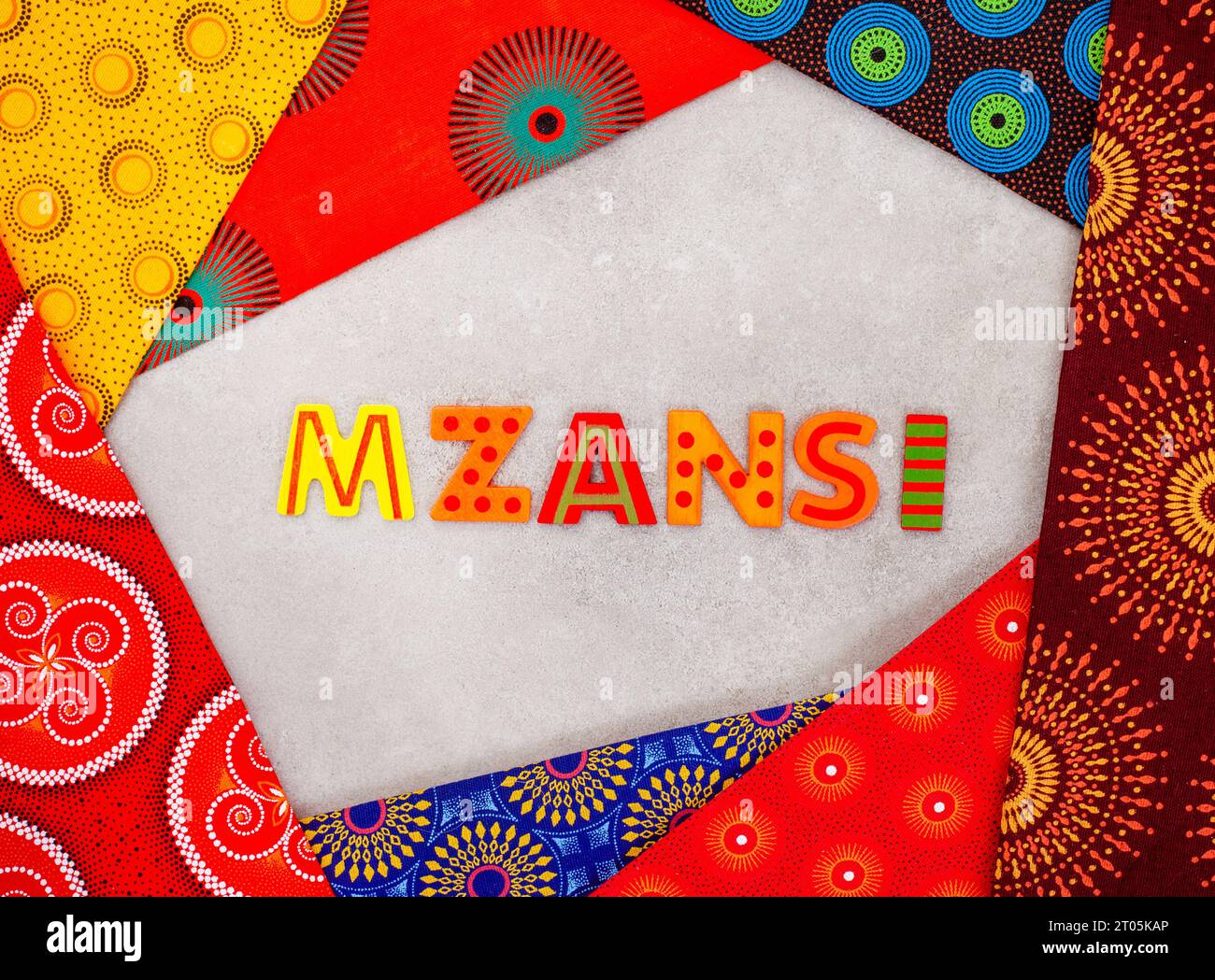 Mzansi, a slang word for South Africa, in colorful letters with iconic ...