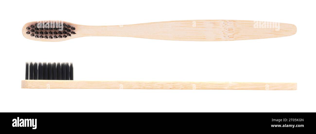 Collage with bamboo toothbrush isolated on white, different sides Stock ...