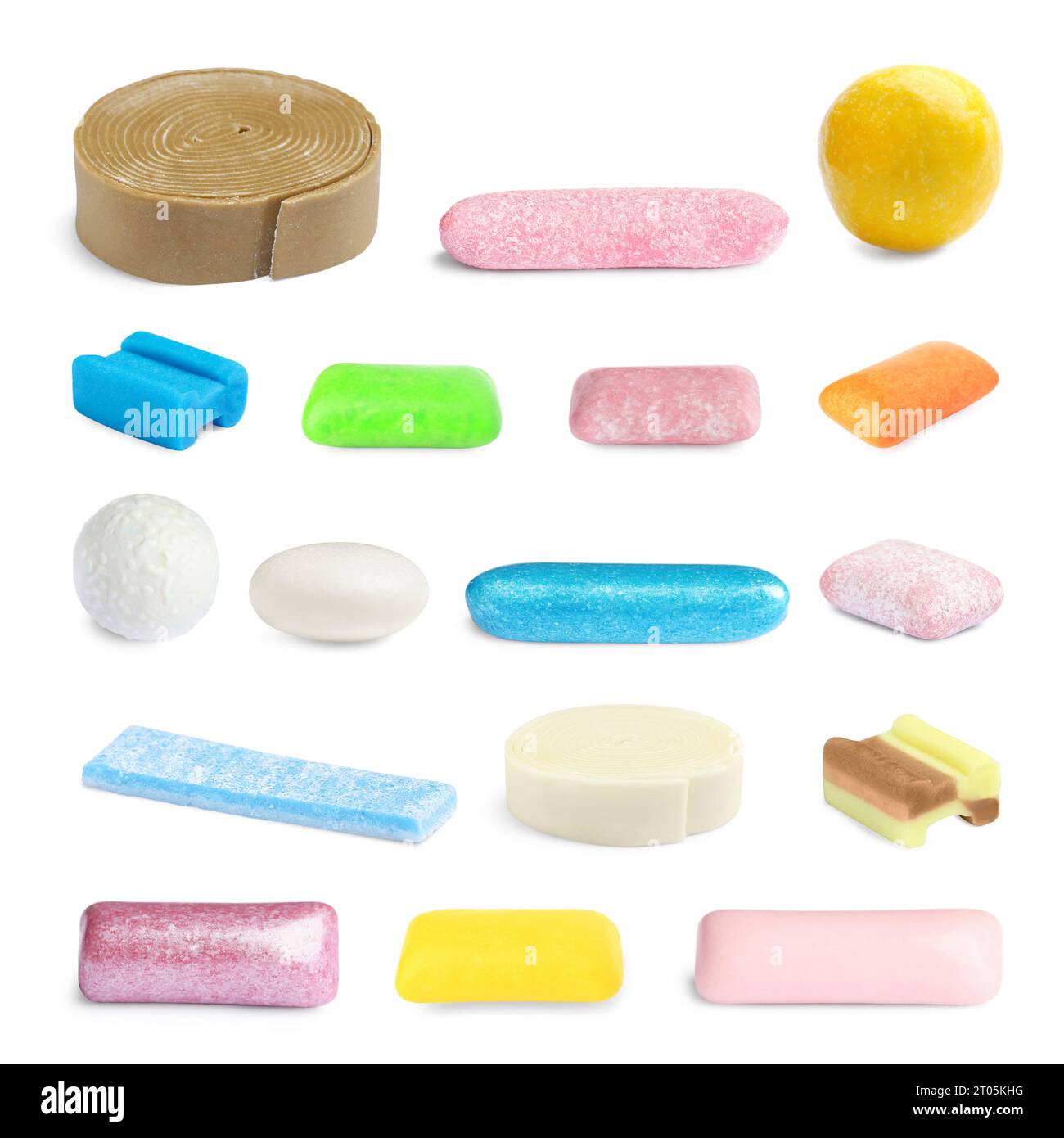 Different bubble gums isolated on white, collage design Stock Photo - Alamy