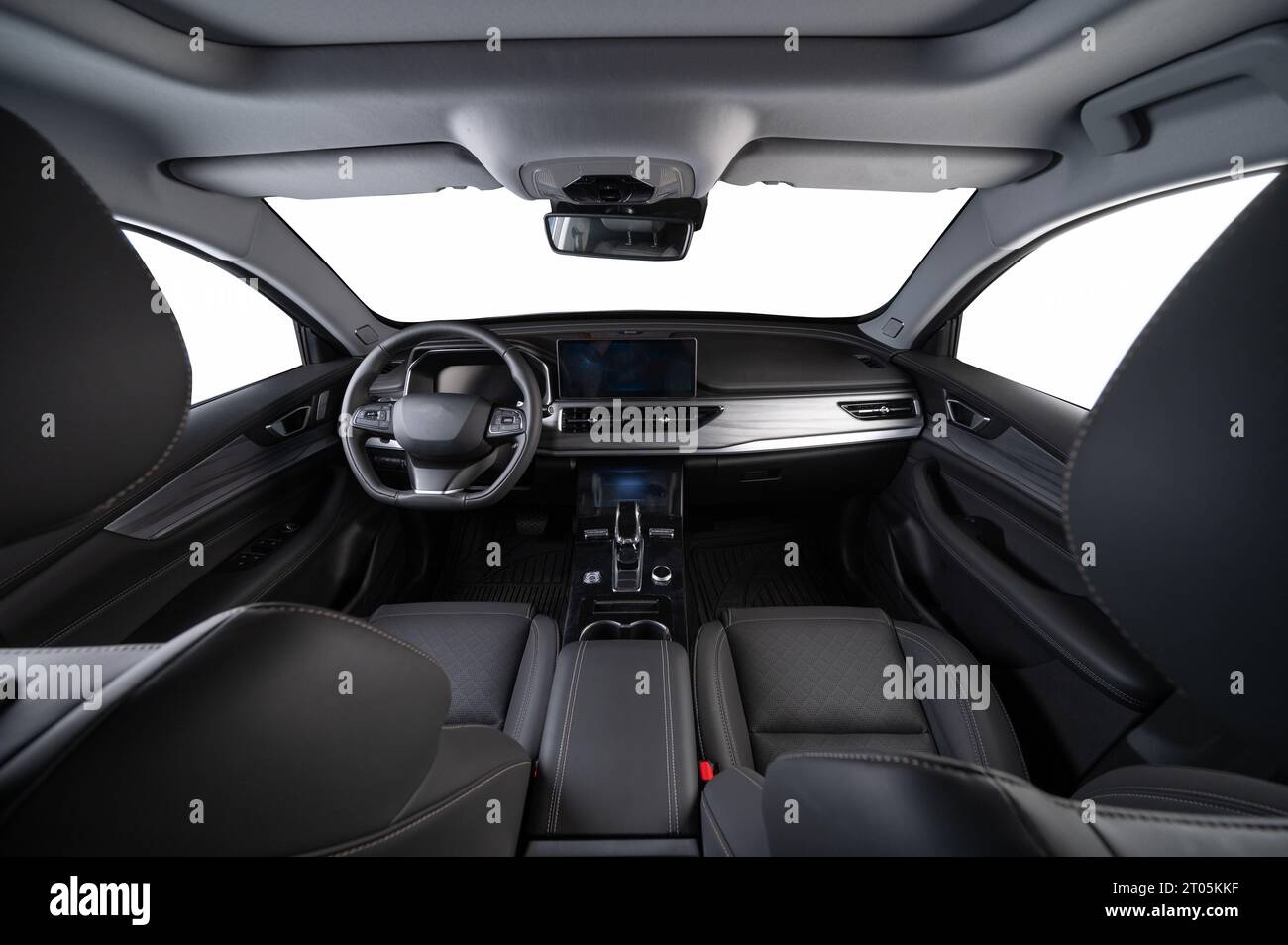 Clean modern digital car dashboard front view with isolated windows ...