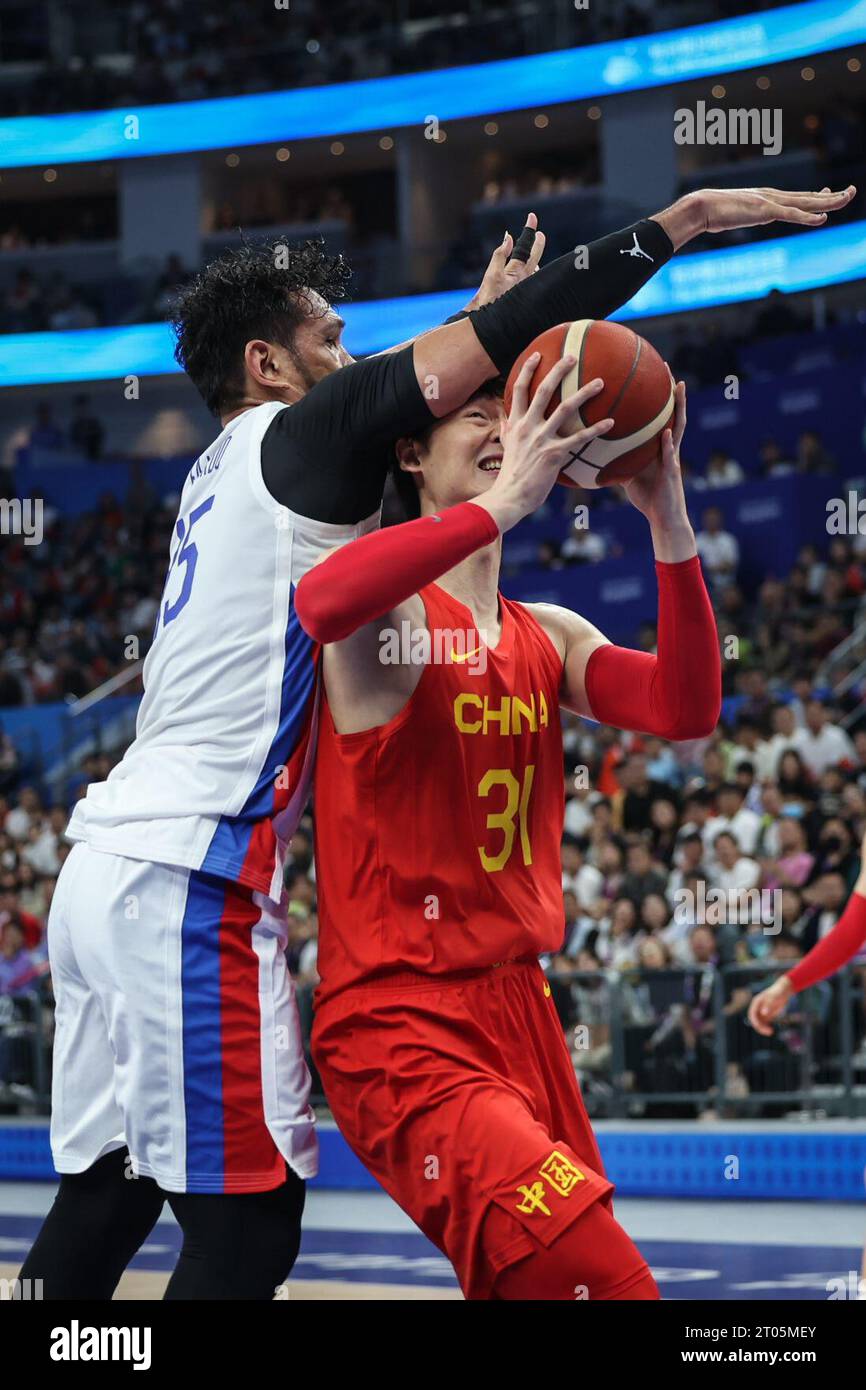 Hangzhou, China's Zhejiang Province. 4th Oct, 2023. Wang Zhelin (R) of ...