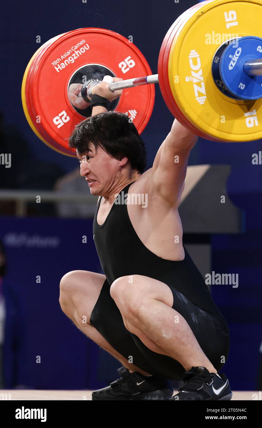 Hangzhou, China's Zhejiang Province. 4th Oct, 2023. Mukhammadkodir Toshtemirov of Uzbekistan ...