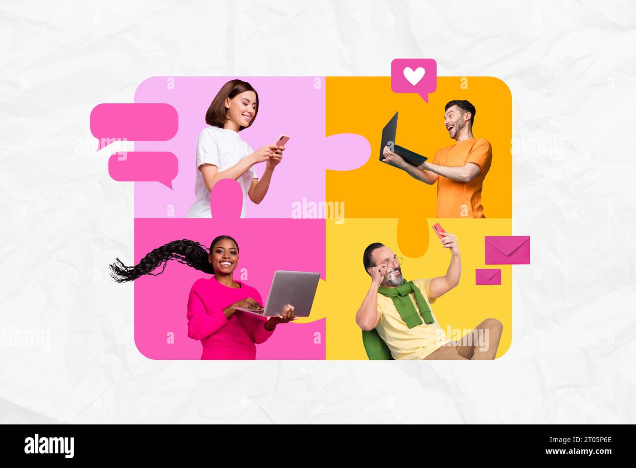 Creative composite photo abstract collage of positive cheerful people ...