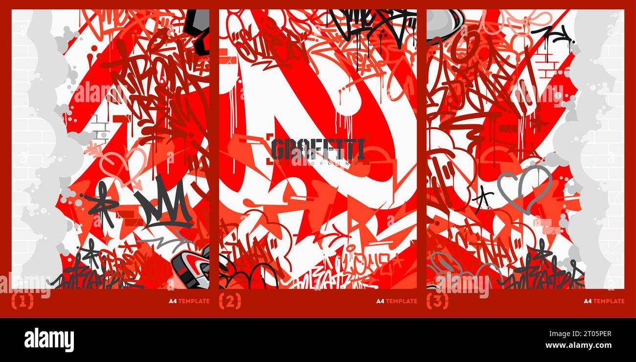 Trendy Abstract Red Graffiti Style A4 Poster Vector Illustration Art ...