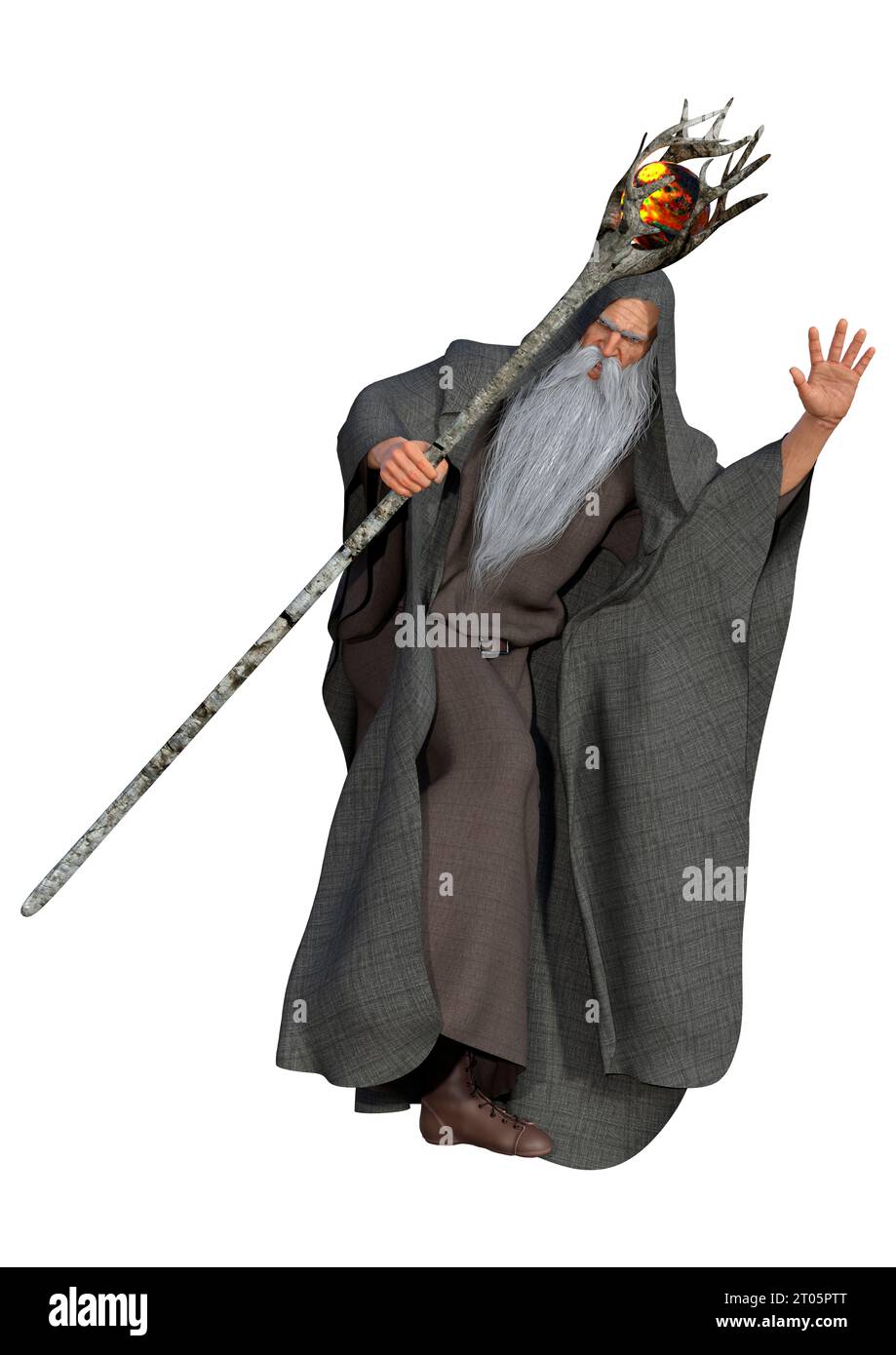 3D rendering of a fantasy wizard isolated on white background Stock ...