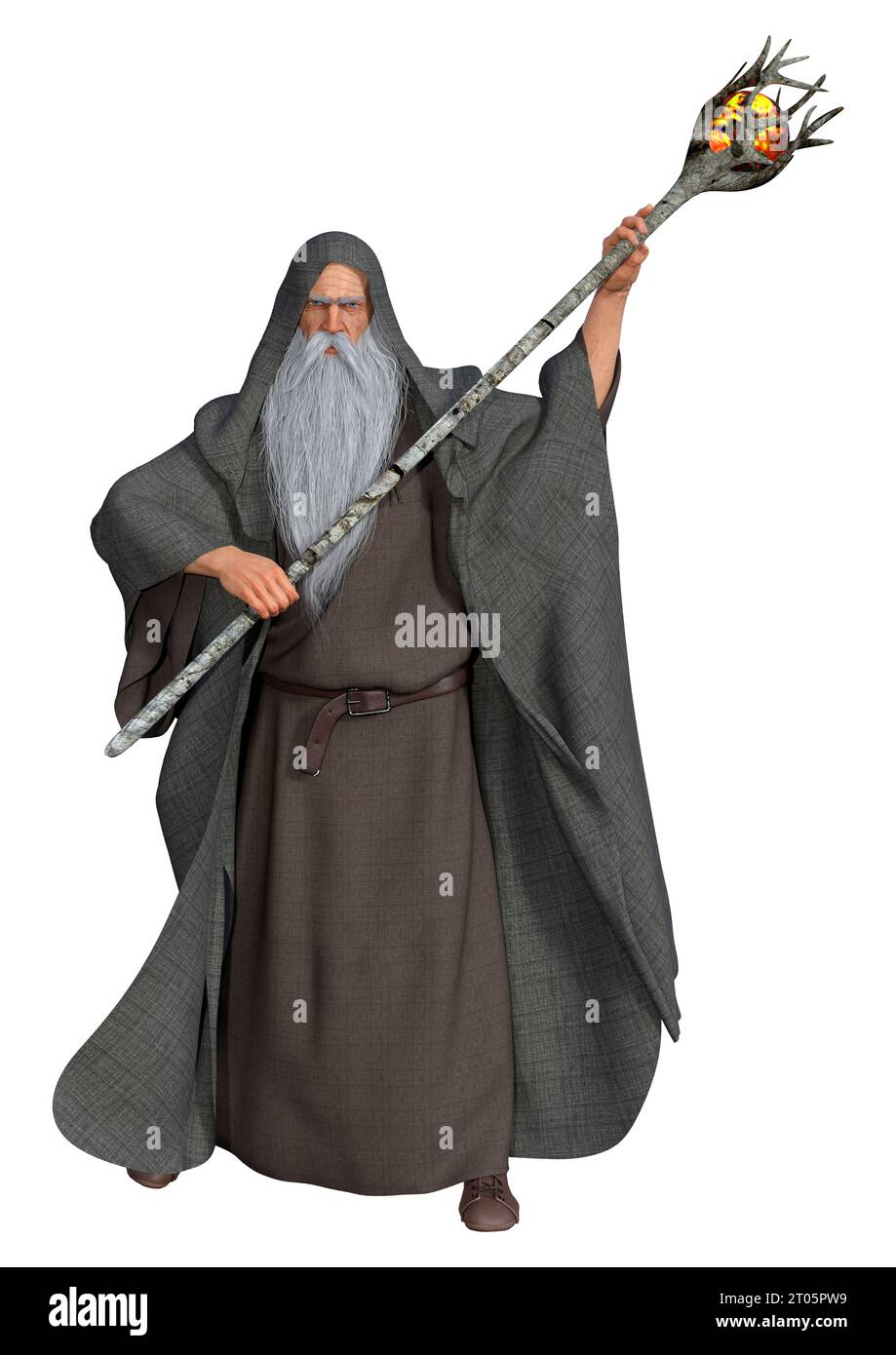 3D rendering of a fantasy wizard isolated on white background Stock ...