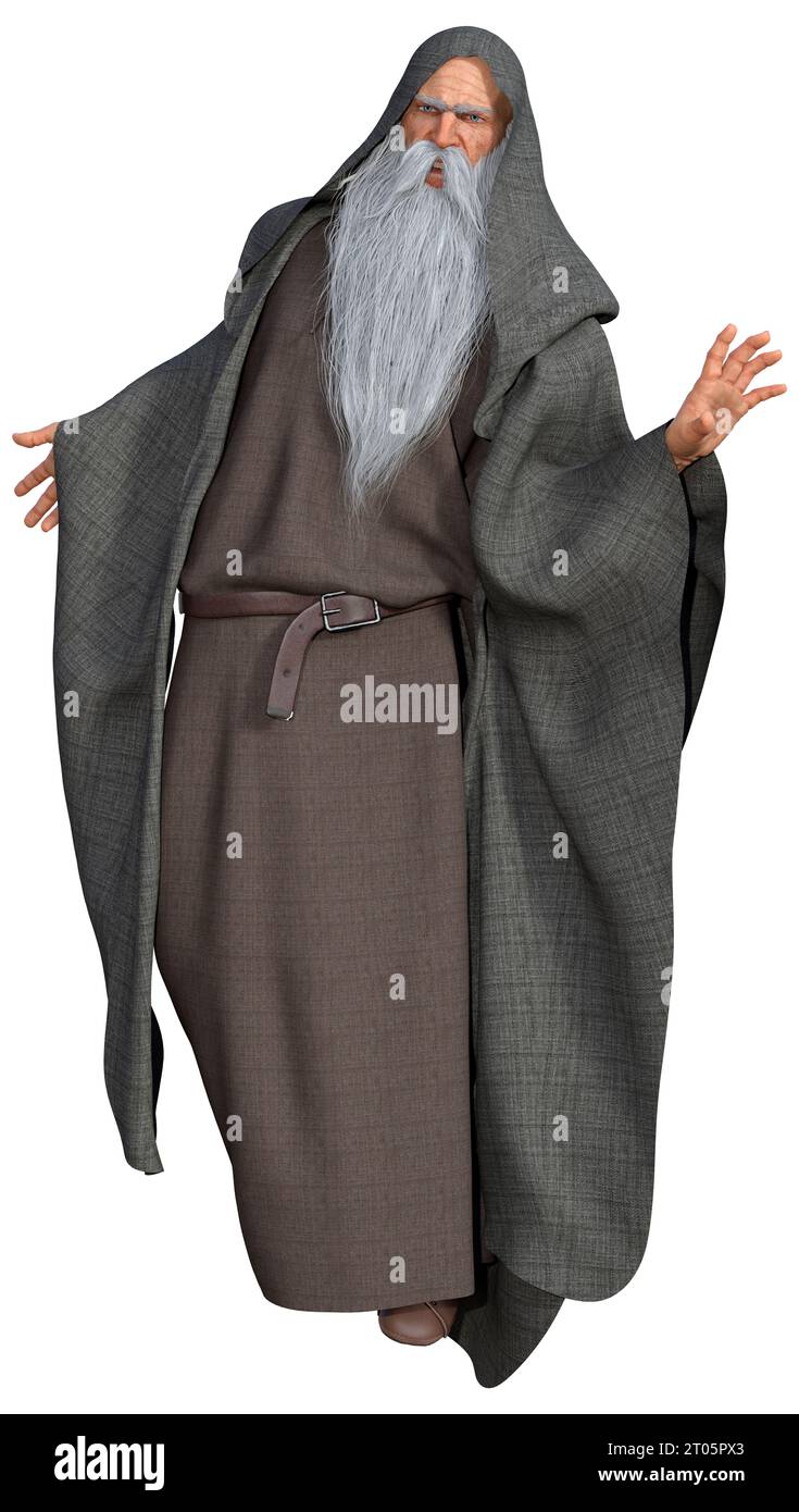 3D rendering of a fantasy wizard isolated on white background Stock ...