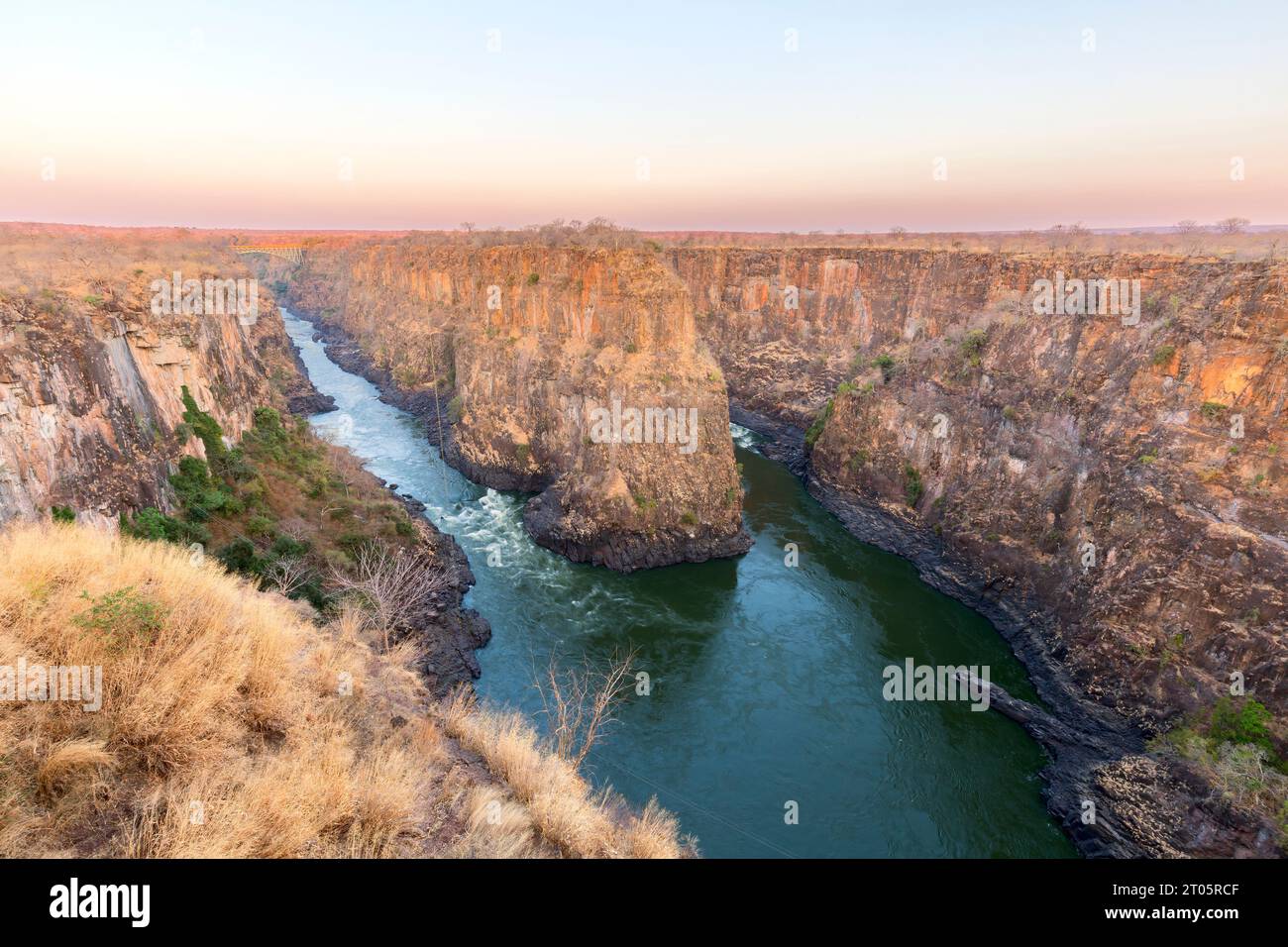 View of beautiful Batoka Gorge on the Zambezi River and a clear blue ...