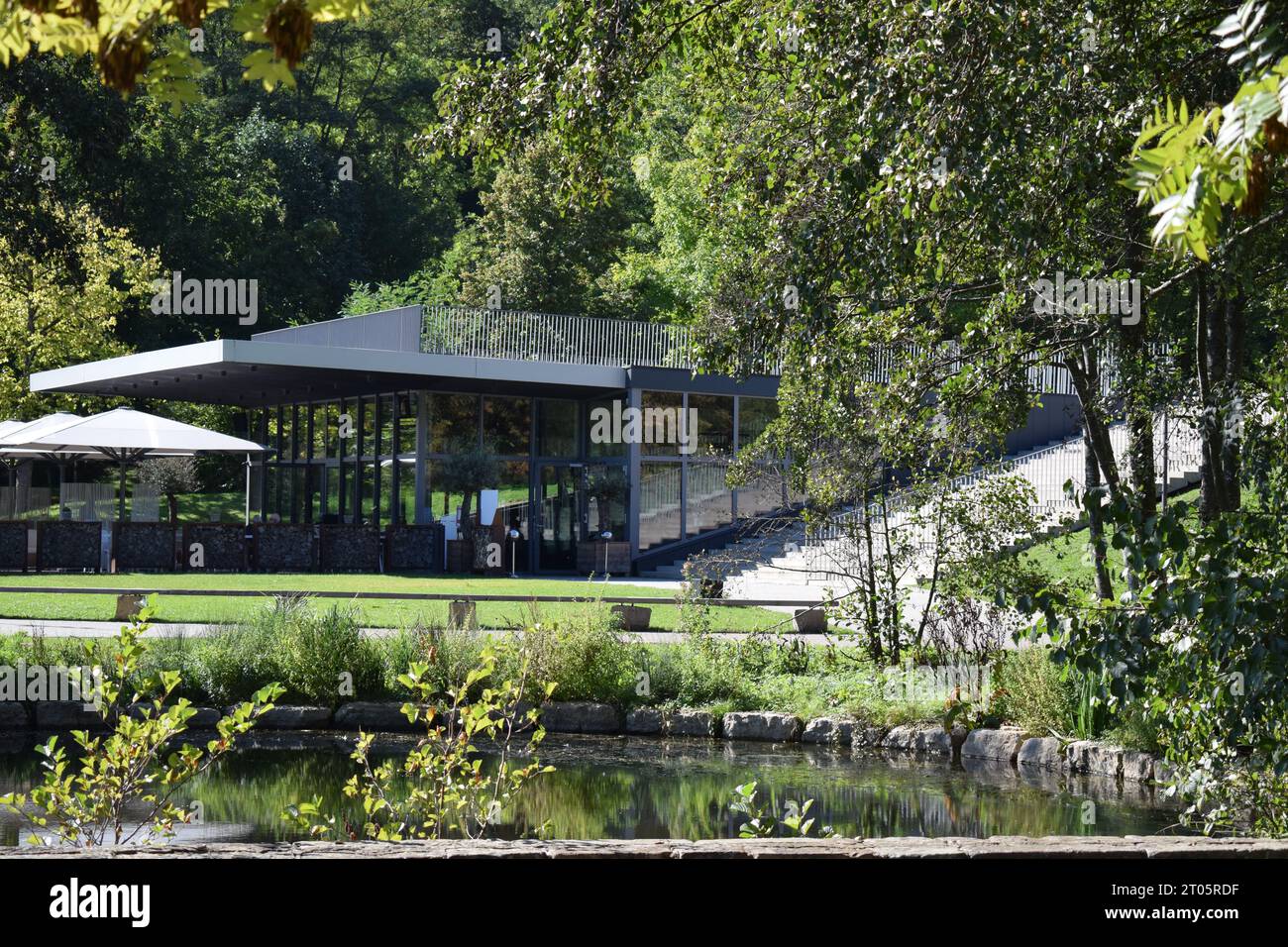 restaurant at the lake Echternach between autumn trees Stock Photo - Alamy
