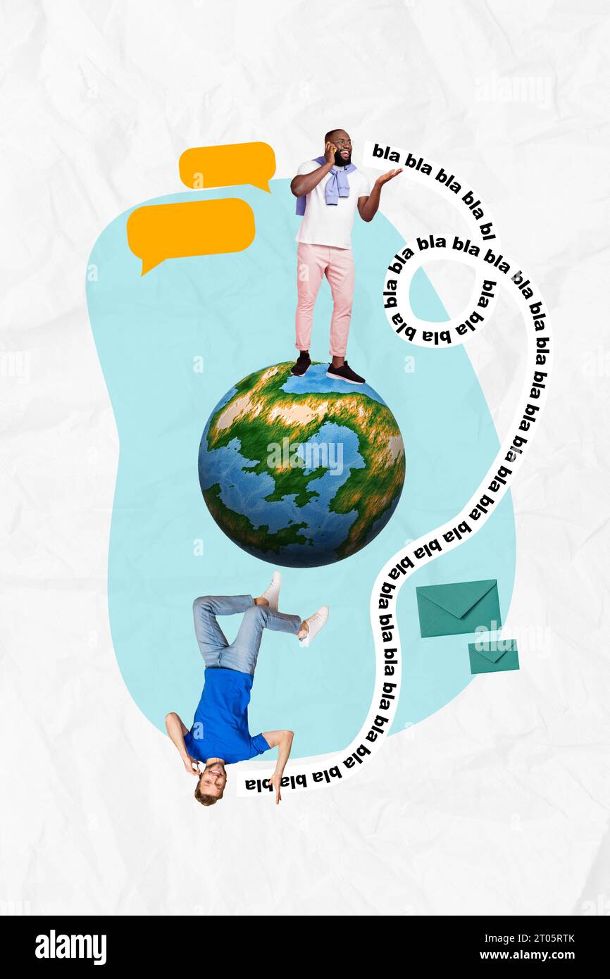 Vertical creative composite photo collage of funny people talking on ...