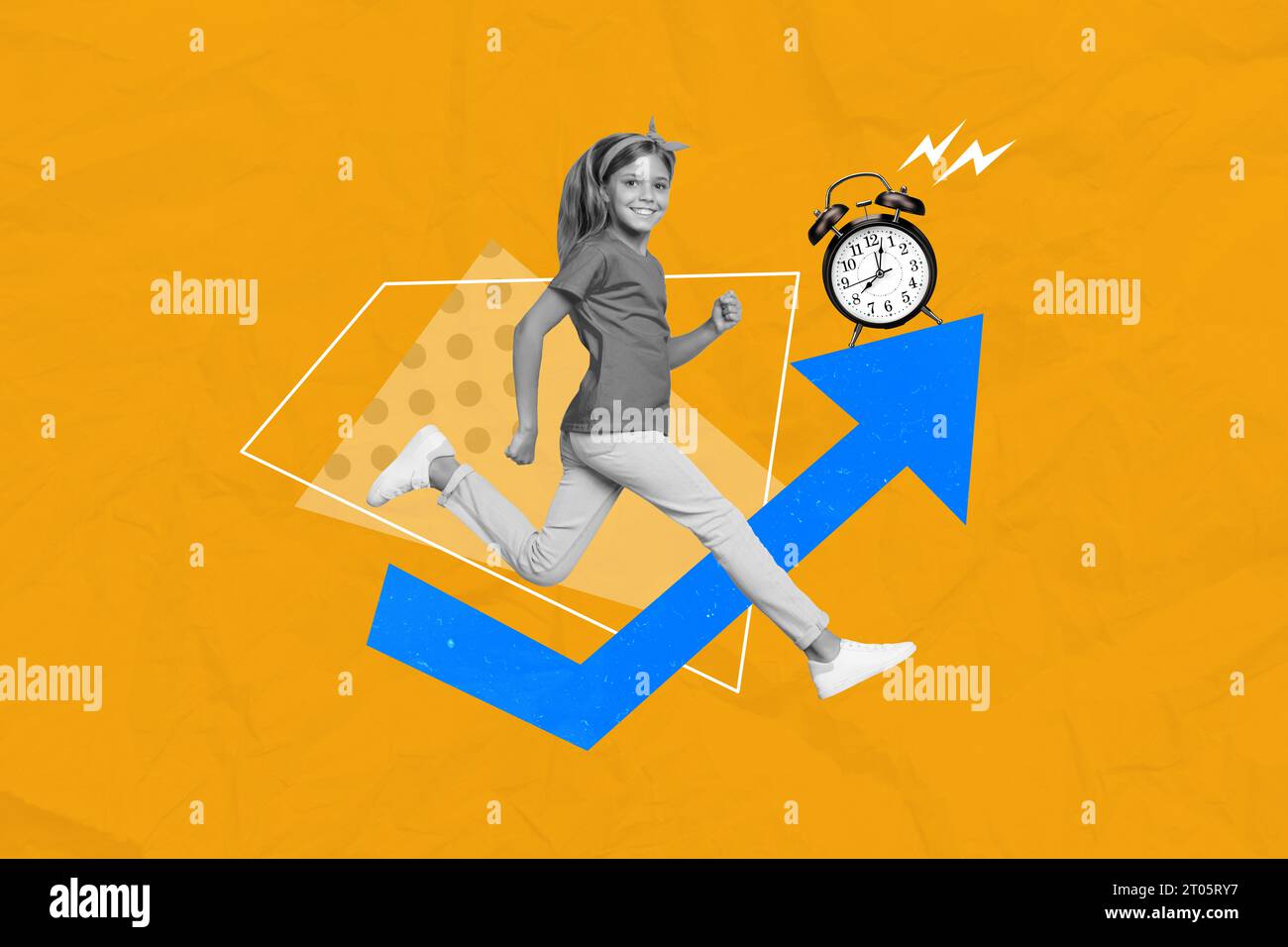 Image poster collage of funky happy girl running fast hurry school ...