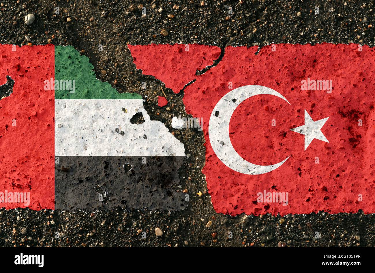 On the pavement are images of the flags of the United Arab Emirates and ...