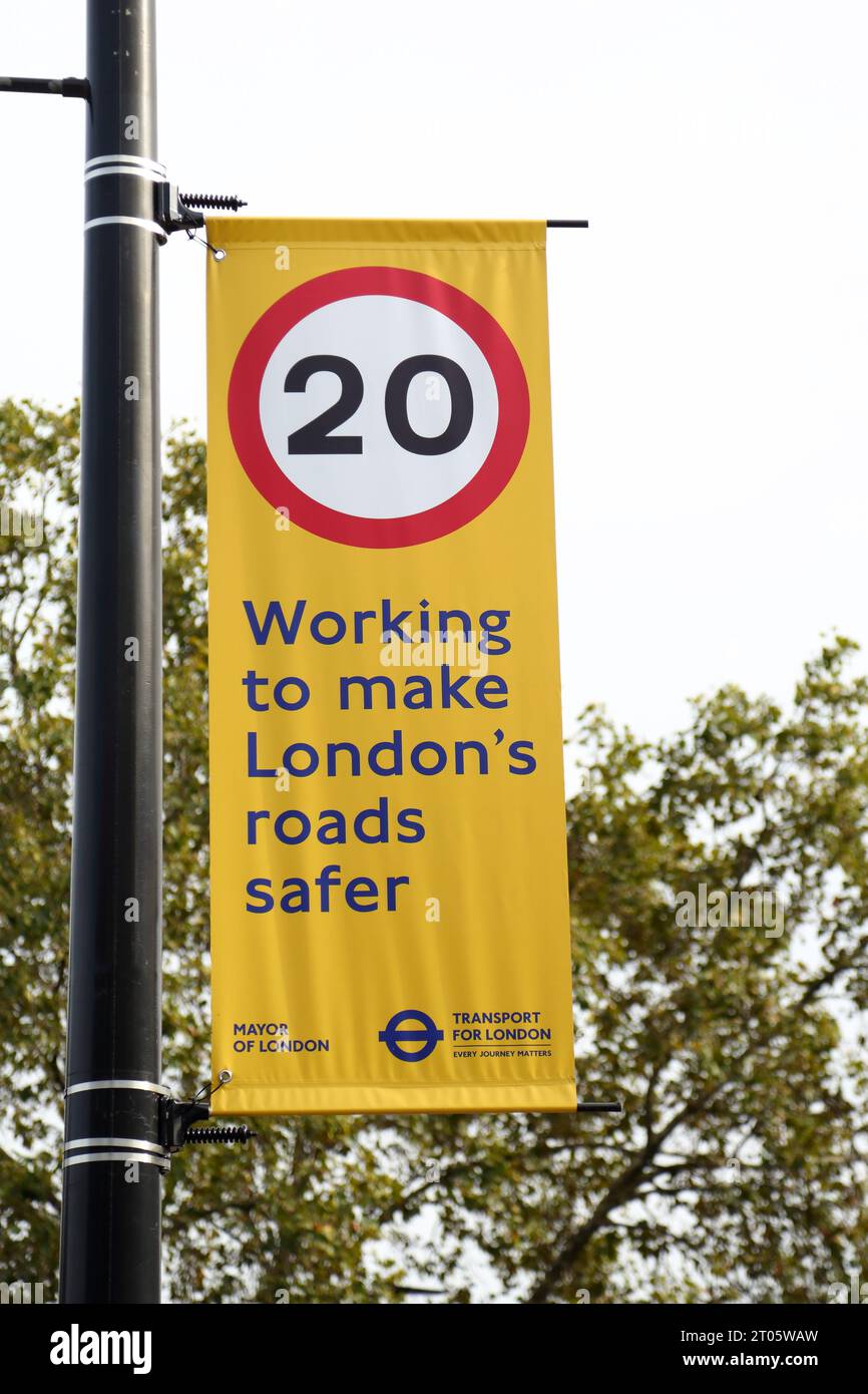 A small flag promoting road safety in London by introducing 20 mph ...