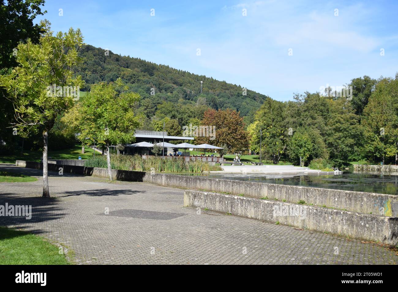 park at lake Echternach with a restaurant Stock Photo - Alamy