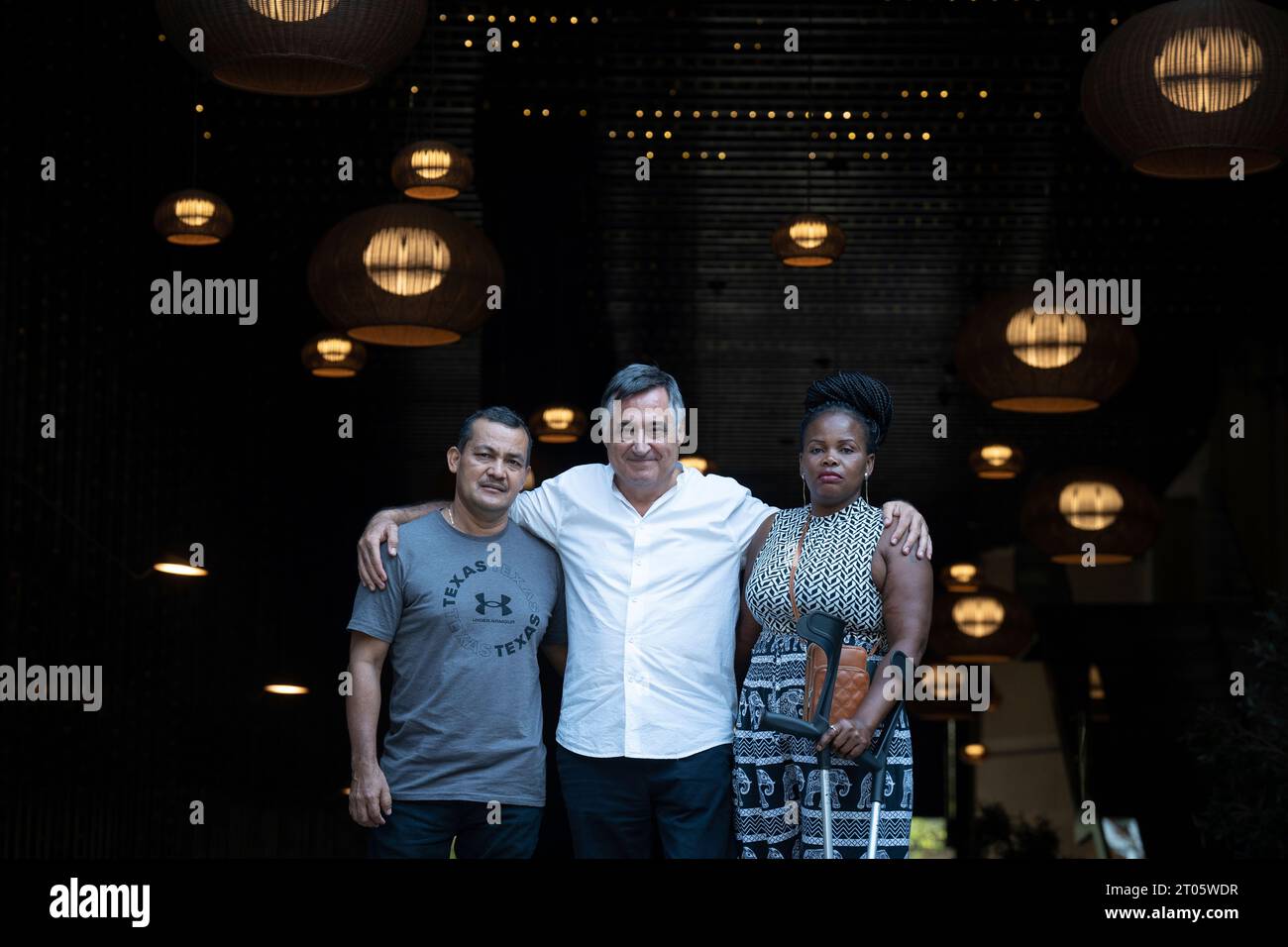 Photojournalist Gervasio Sánchez (c) presents his book 'Vidas minadas. 25 years' with Manuel ...