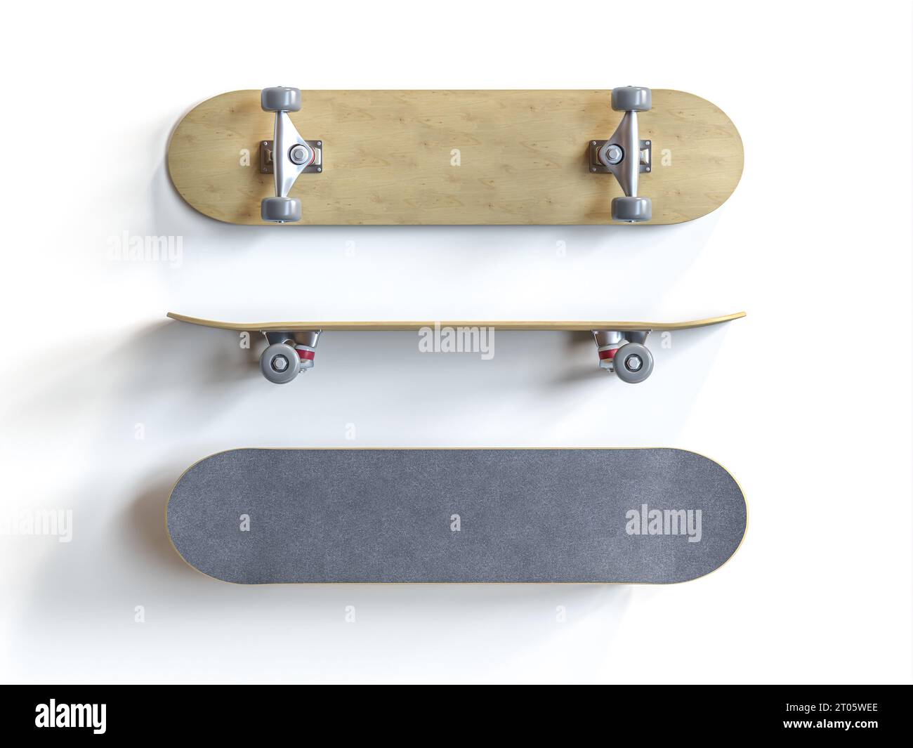 classic skateboard on white background various top views. 3d render ...