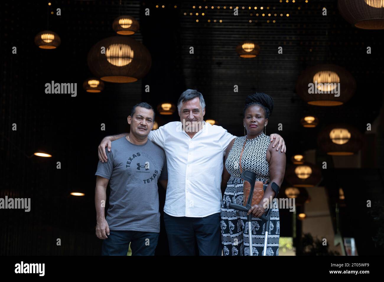 Photojournalist Gervasio Sánchez (c) presents his book 'Vidas minadas. 25 years' with Manuel ...