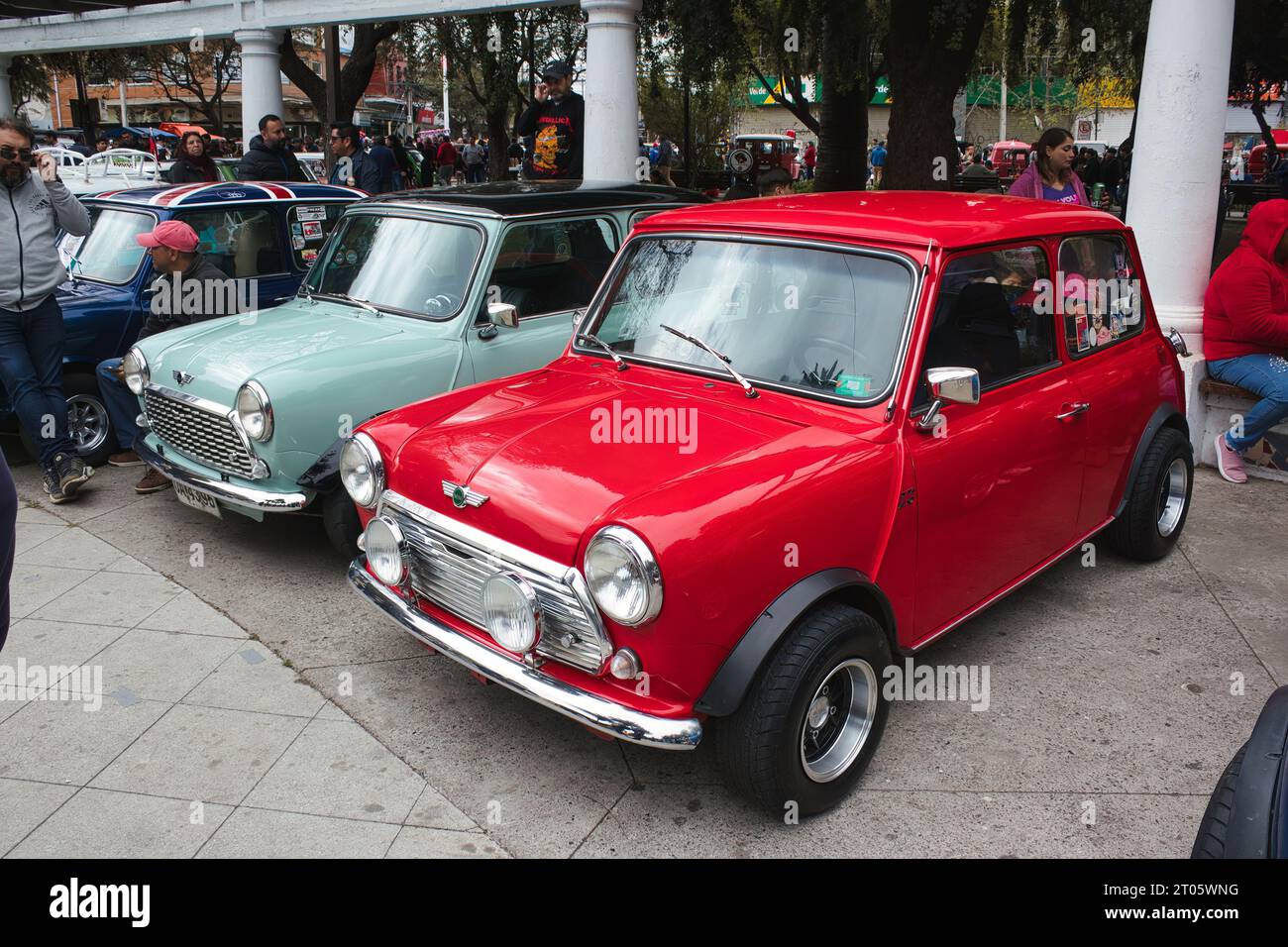 Colorful Cooper Mini cars at a car show - Talagante, Chile - Oct 01 ...