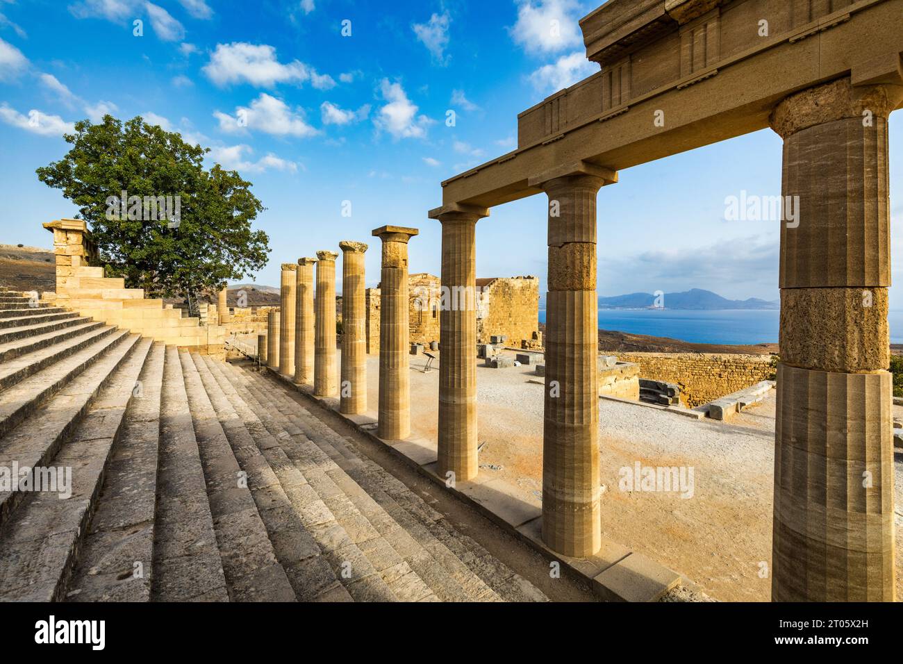 Ruins of Acropolis of Lindos view, Rhodes, Dodecanese Islands, Greek ...