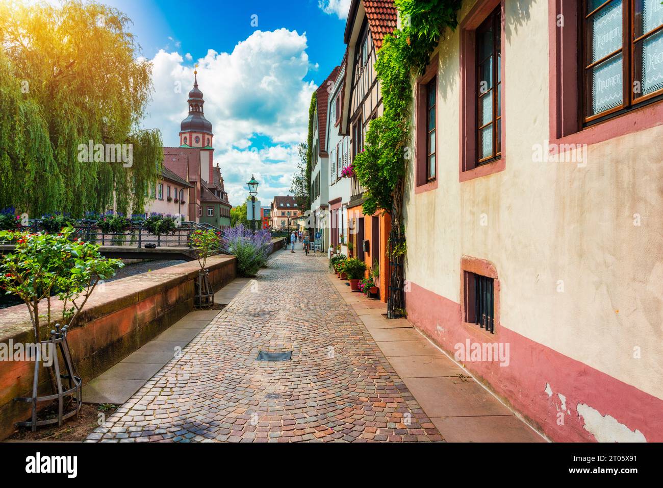 Old city of Ettlingen in Germany with Alb river. View of a central district of Ettlingen ...
