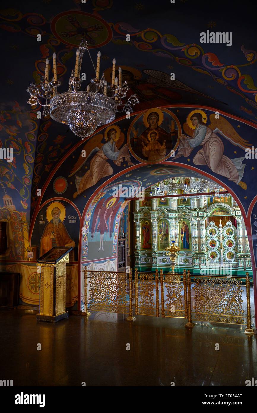 The altar in the interior of the medieval Assumption Church of the ...