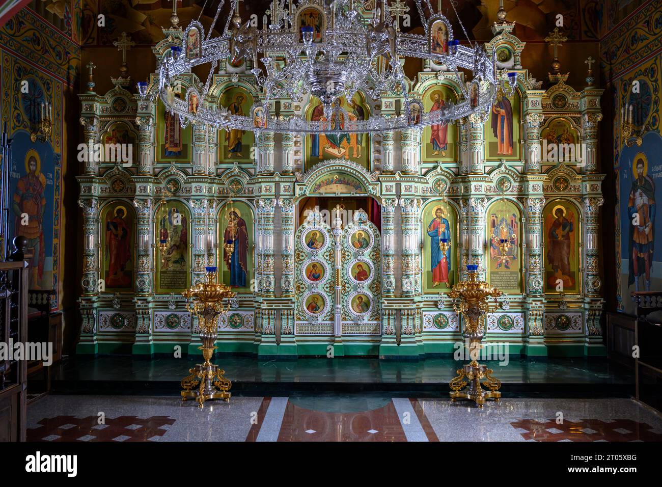 The altar in the interior of the medieval Assumption Church of the ...
