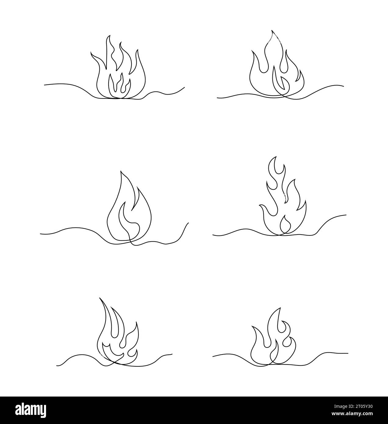 Fire in continuous line style. Flame line art vector illustration Stock ...