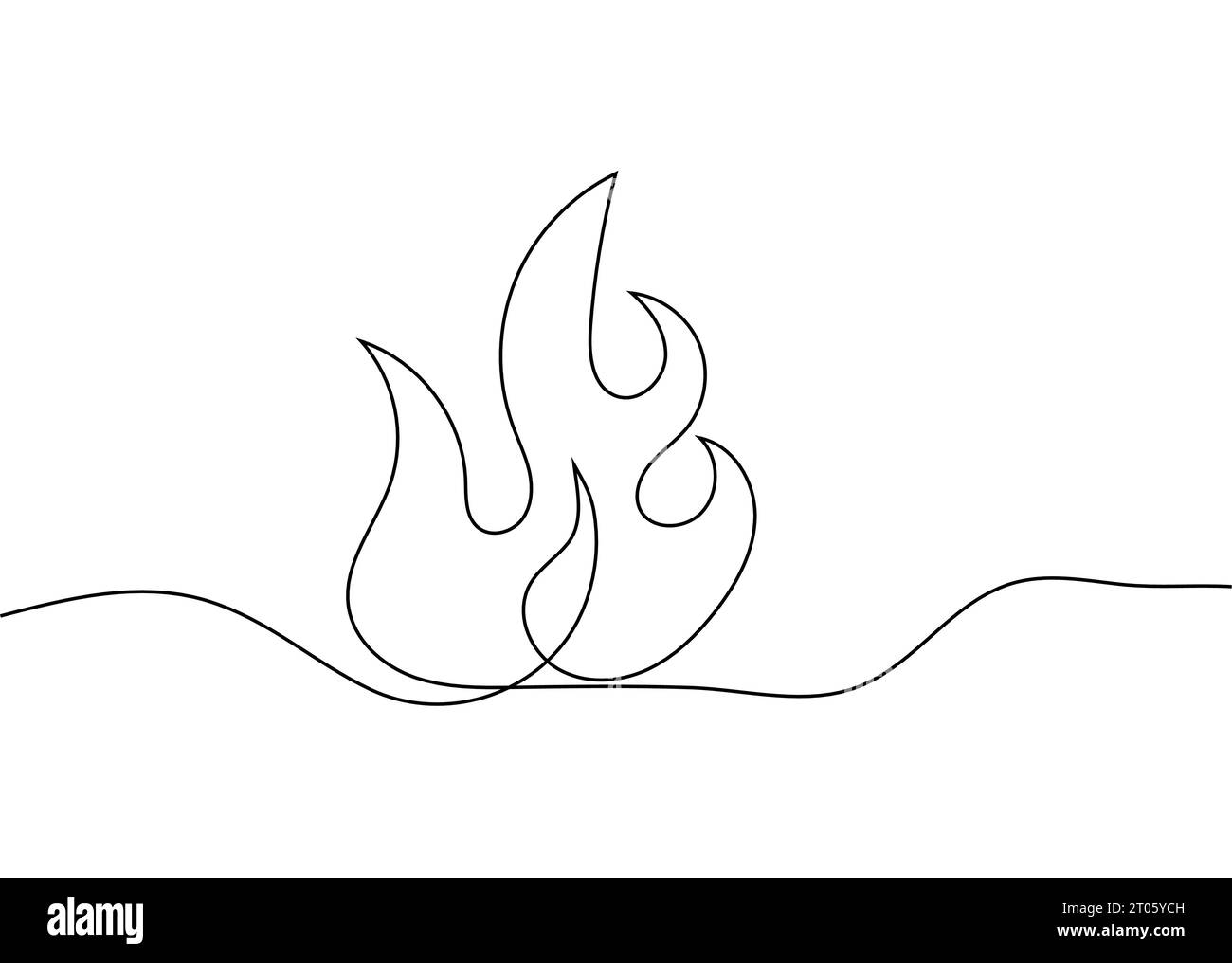 Fire in continuous line style. Flame line art vector illustration Stock ...