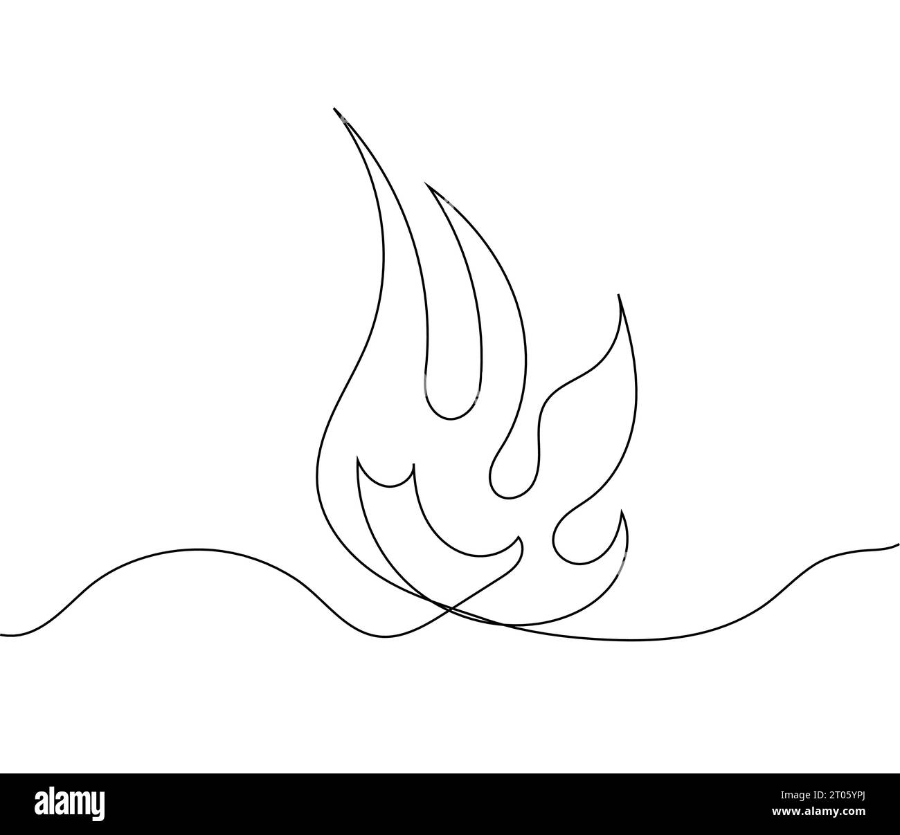 Fire in continuous line style. Flame line art vector illustration Stock ...