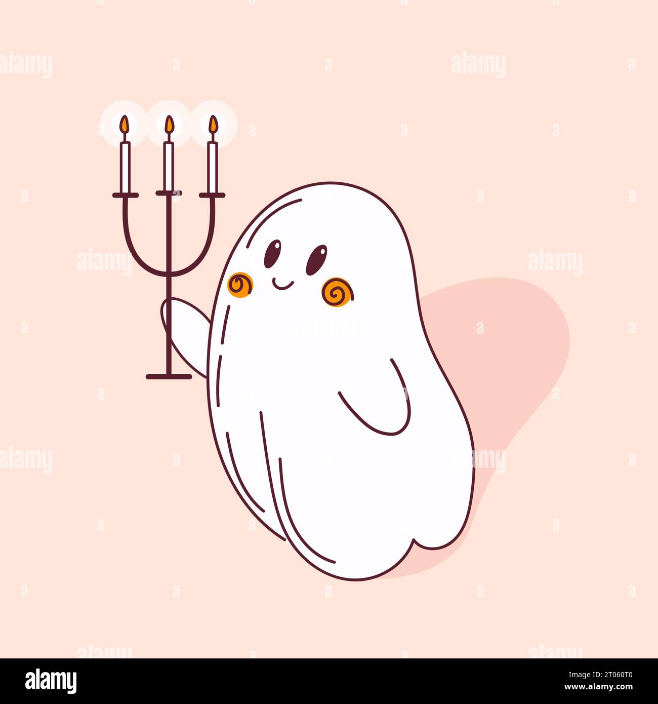 Cute baby ghost goes with a candlestick. Trick or treat. Night, stars ...