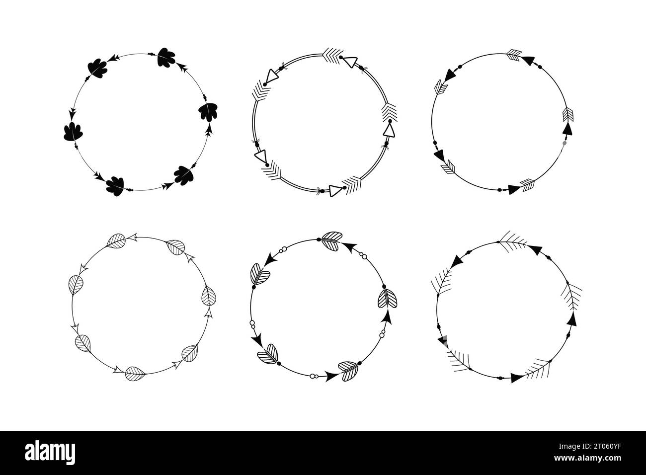 Set tribal indian native frames in doodle style isolated on white ...