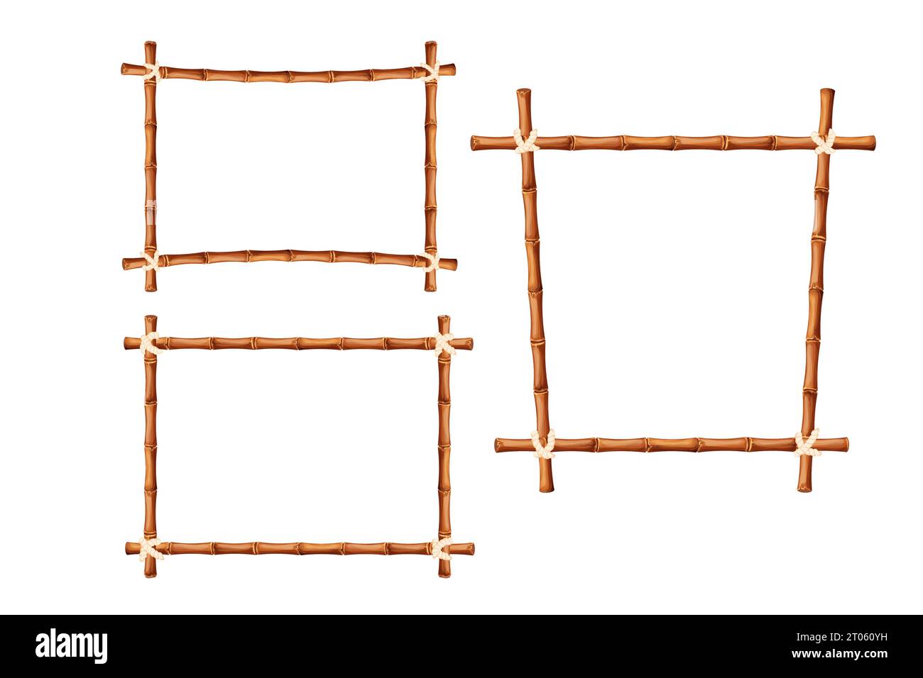 Set Bamboo frame from sticks and rope in cartoon style, border isolated ...