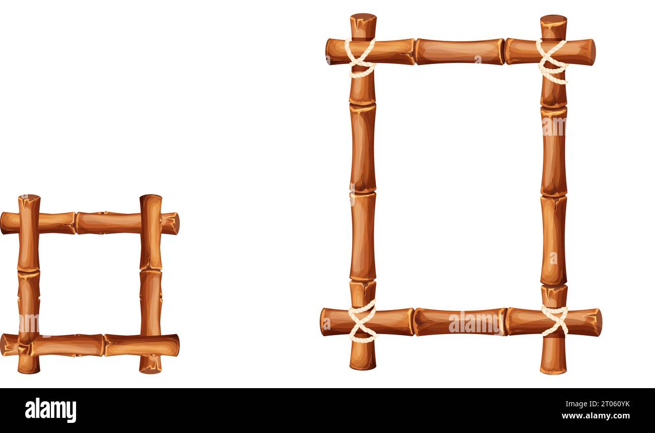Bamboo frame from sticks and rope in cartoon style, border isolated on ...