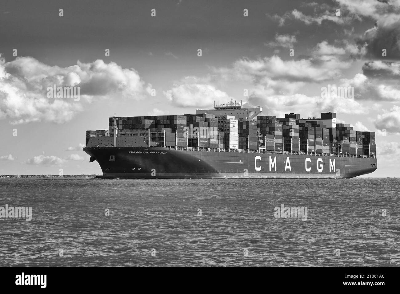 Black and white photo of an ultra large container ship hi-res stock ...