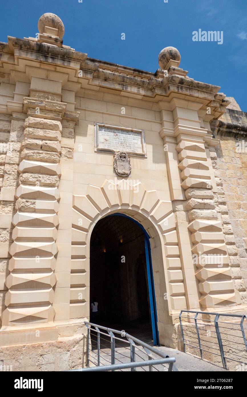 Birgu, Malta, May 1, 2023. Entrance gate to Fort Saint Angel. It is a ...