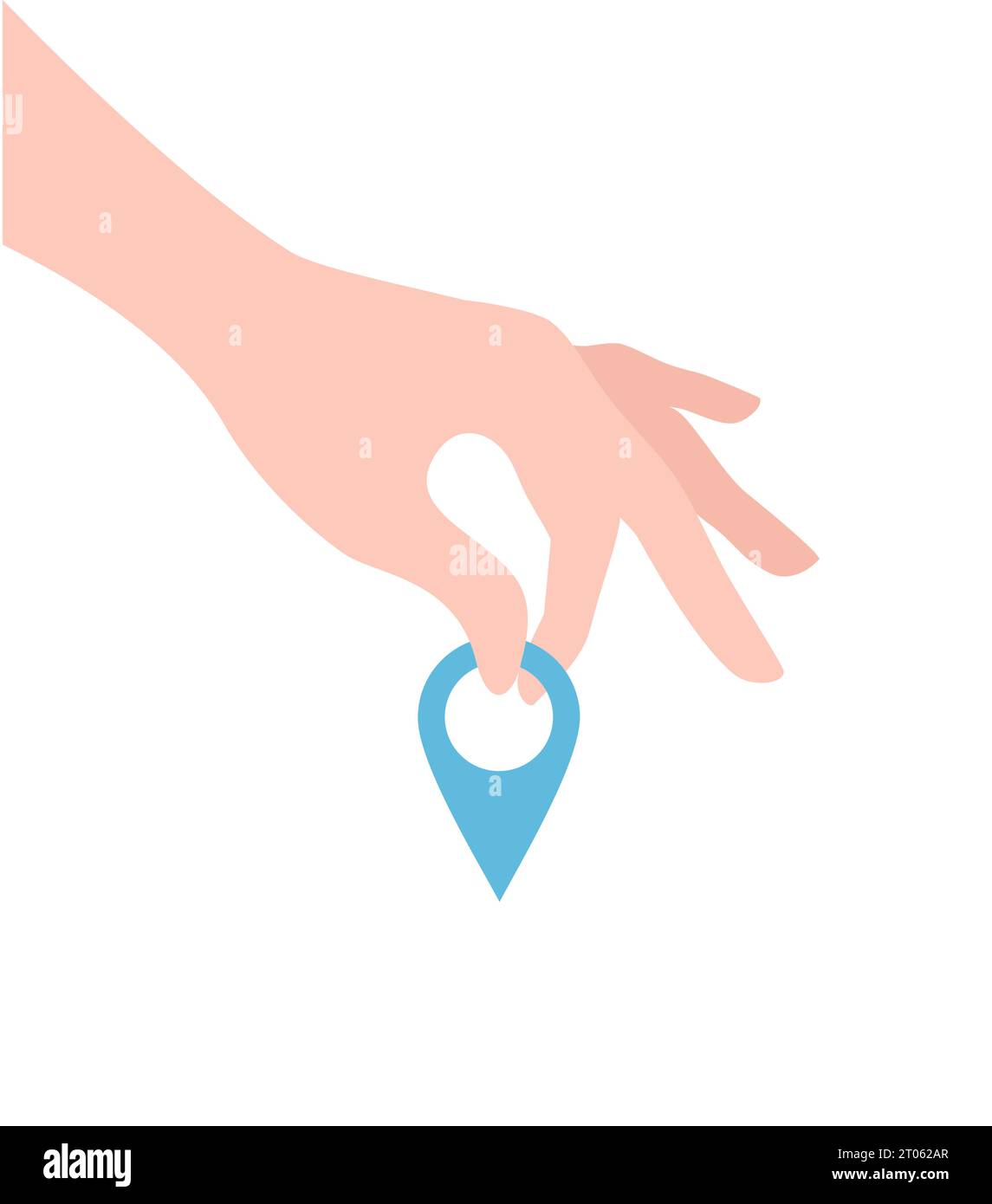 Hand holding blue pin icon isolated on white background. Flat vector ...