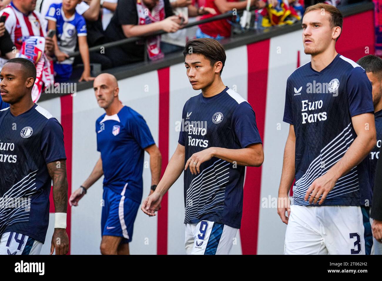 Madrid, Spain. 04th Oct, 2023. Madrid - Ayase Ueda of Feyenoord, Thomas ...