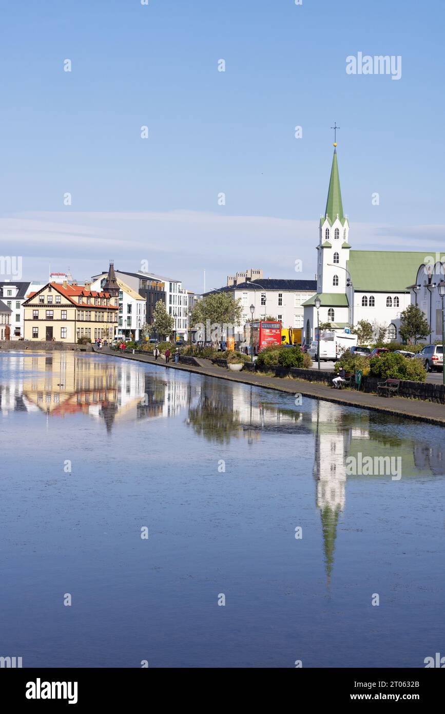 Beautiful landscape; Lake Tjornin Reykjavik Iceland. A lake in ...