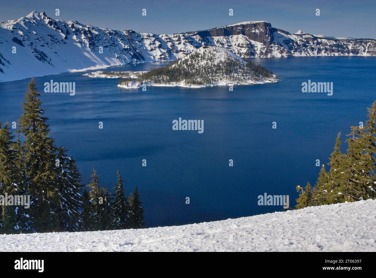 Wizard Island at Crater Lake inside caldera in ancient volcano seen ...