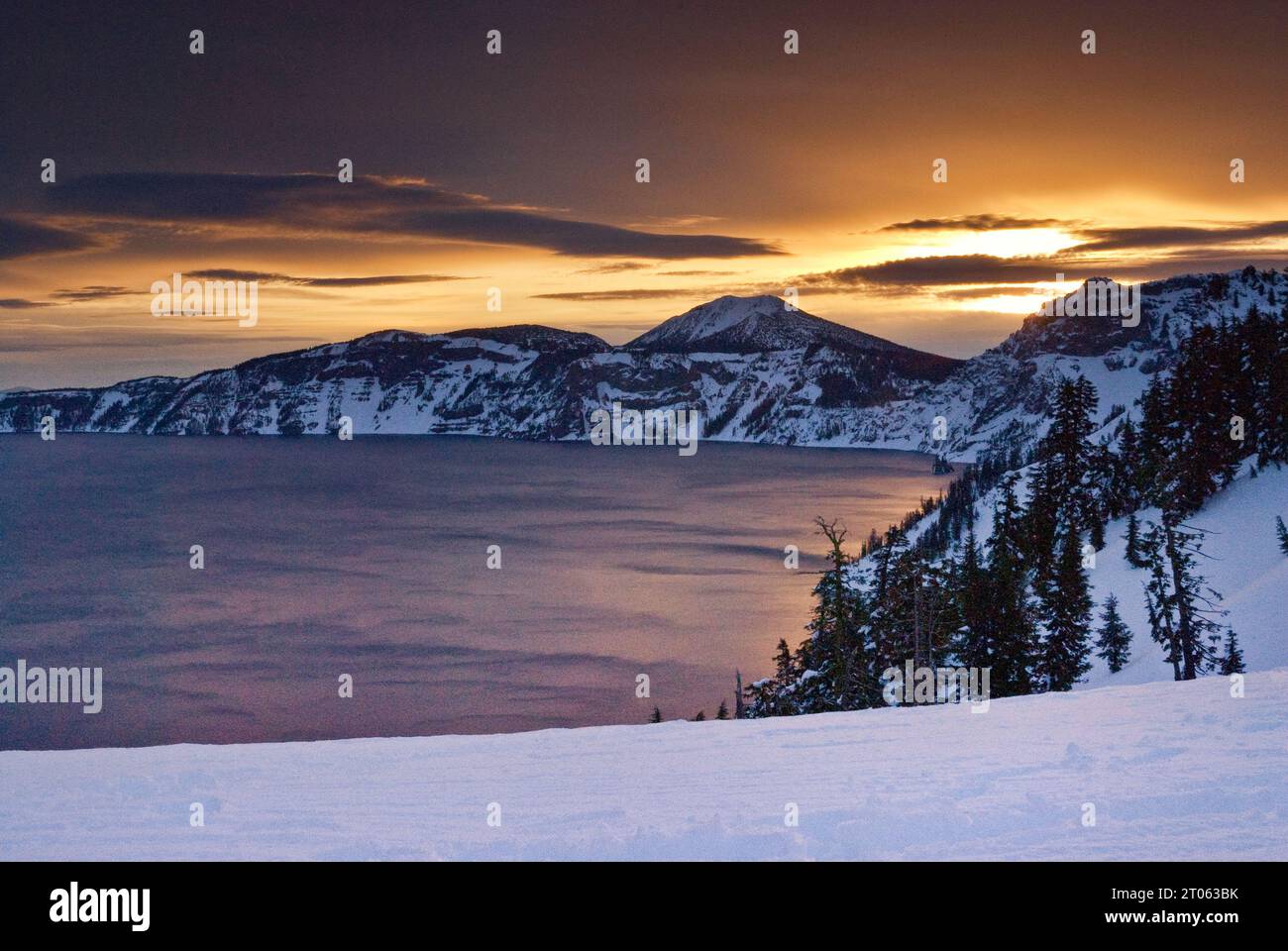 Crater Lake inside caldera in ancient volcano seen from viewpoint at ...