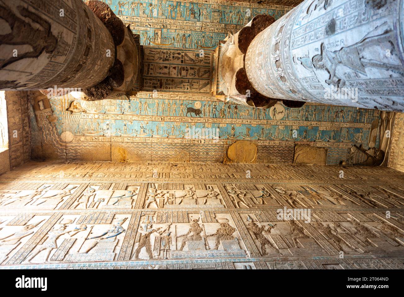 Columns with symbols and hieroglyphs in Dendera temple complex, Dendera ...