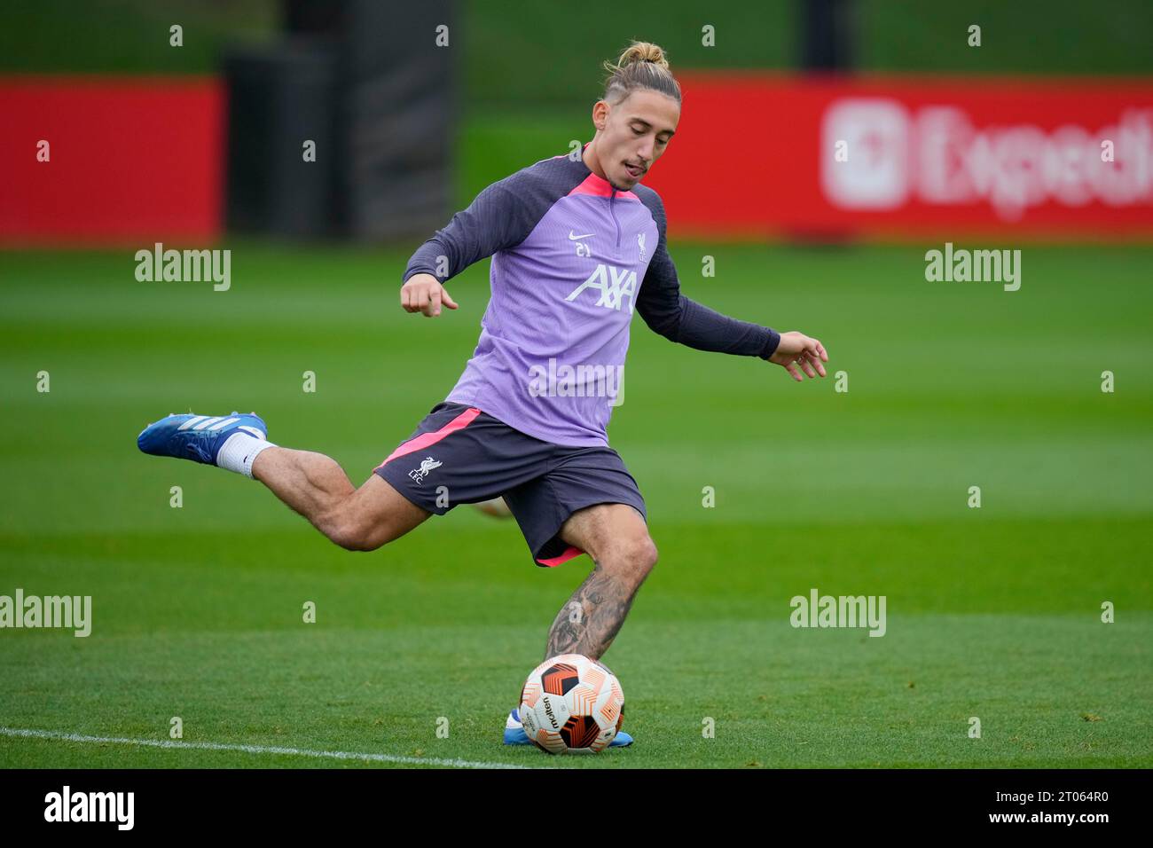 Kostas Tsimikas #21 of Liverpool during the Europa League Training ...