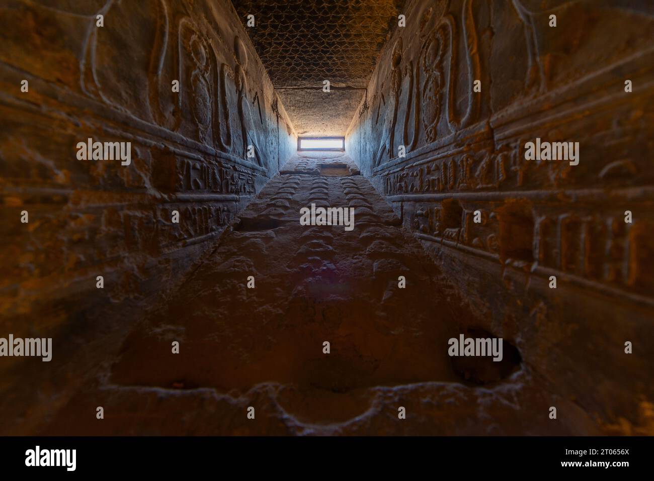 Carved symbols and hieroglyphs on the walls of Dendera Temple Complex ...