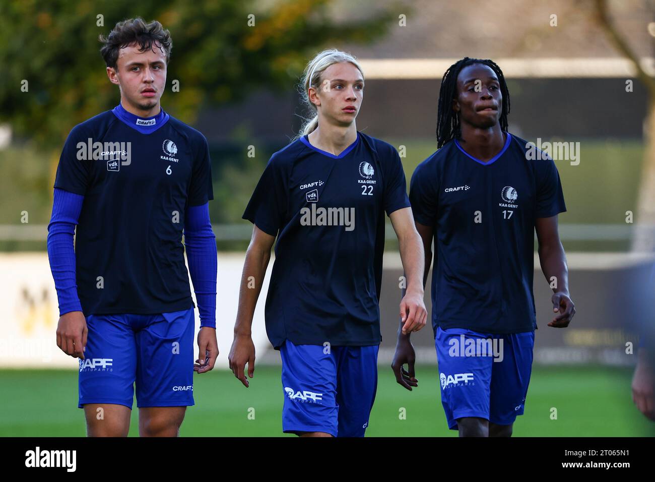 Oostakker, Belgium. 04th Oct, 2023. Gent's Nicolas Thienpont, Gent's ...