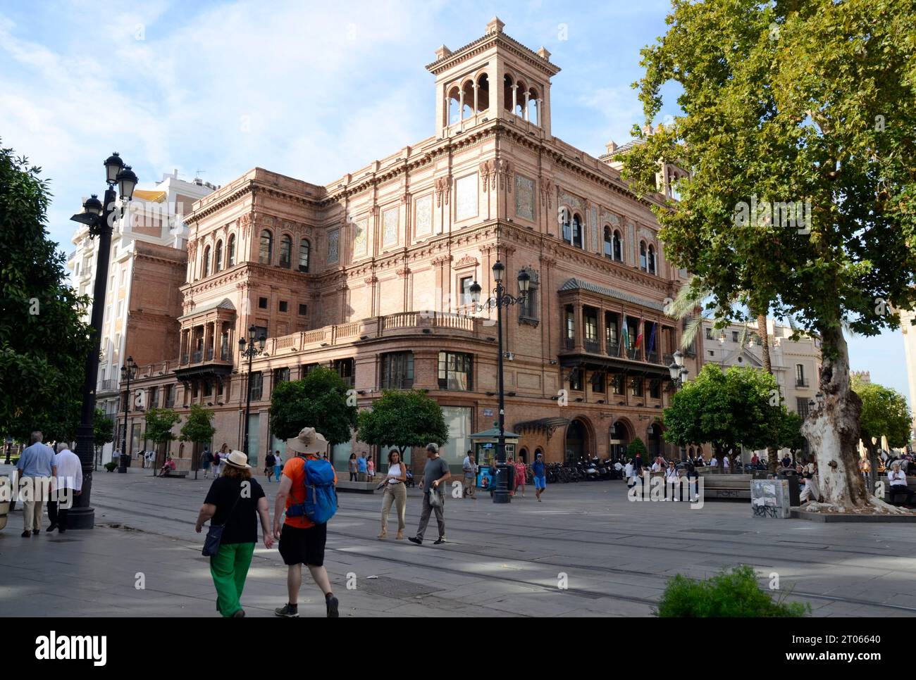 Seville, Spain - October 5, 2023: People by the Constitucion Avenue a ...